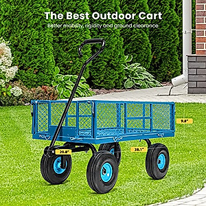 VIVOHOME Heavy Duty 880 Lbs Capacity Mesh Steel Garden Cart Folding Utility Wagon with Removable Sides and 4.10/3.50-4 inch Wheels (Blue)