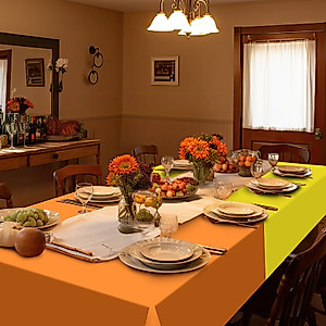 12Pcs Plastic Fall Tablecloth Yellow Orange Green Coffee Rectangle Tablecloths Disposable Table Covers for Autumn Harvest Thanksgiving Day Family Birthday Baby Shower Party Decoration, 54x108inch