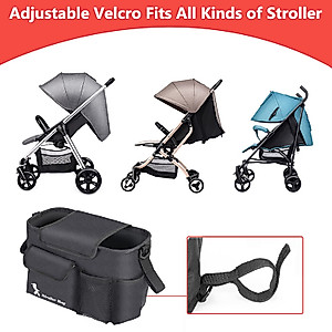 DJCLADUO Universal Stroller Organizer Bag with Insulated Cup Holder- Detachable Zippered Bag & Adjustable Strap, Fits for All Baby Stroller Models