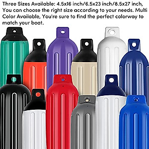 VEITHI Boat Fenders 4Pack, Ribbed Twin Eyes Vinyl Boat Fender Bumpers, Boat Bumpers for Docking Come with Ropes Needles and Pump to Inflate, Bumpers of Boats 8.5 x 27 inch White/Blue