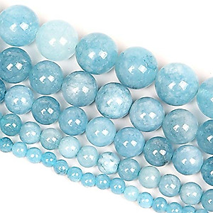 45pcs 8mm Blue Chalcedony Jades Natural Stone Beads for Jewelry Making，Energy Stone Healing Power，Enjoy DIY Fun