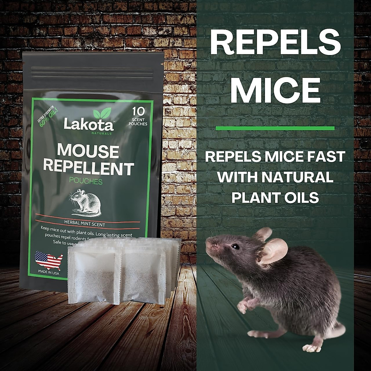 Mouse Repellent Pouches, Extra Strength 60% Oil, Repel Mice Rodent from Nesting in Car/Boat/RV/Grill/Pool Heaters/Campers, Deterrent for House/Garage, 10 Scent Pouches (Herbal Mint Scent)