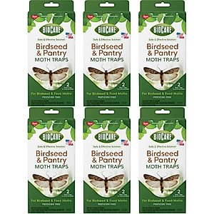Enoz BioCare Birdseed and Pantry Moth Trap - 2 Traps with Pheromone Lures (Pack of 6) - Attracts and Kills Pantry and Birdseed Moths - Lure and Sticky Pad Design - Safe and Effective