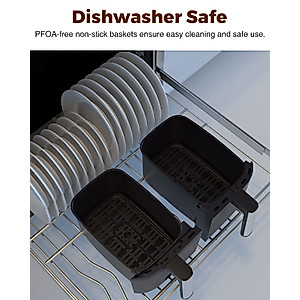 JOYAMI Air Fryer with 2 Baskets, 8 QT Dual Basket AirFryer with Sync-Finish, Nonstick and Dishwasher Safe, 6-in-1 Airfryer for Air Fry, Bake, Dehydrate, Roast, Broil & More, 1800W, Black