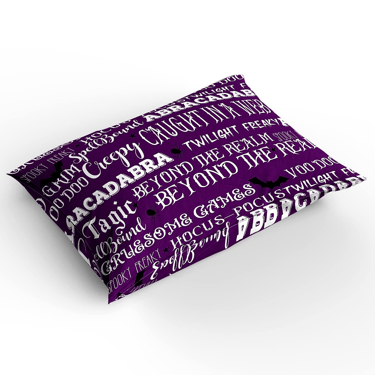 ZOE GARDEN Purple Halloween Duvet Cover Set Queen Size, Black White Bat SPI-der Hocus-Pocus Zipper Closure Microfiber Soft Comforter Patterned Bed Quilt Duvet+Cover, Flat Sheet, Pillowcases with Ties