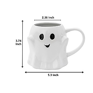 Halloween Mug Novelty Ghost Mug 3D Cute Ceramic Coffee Cup Perfect for Halloween Decor and Halloween Christmas Birthday White Elephant Gifts for Coffee Milk Tea Lover (White)