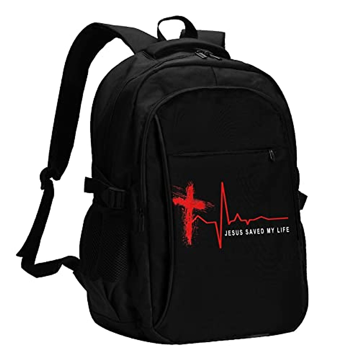 Christian Jesus Saved My Life Cross Funny Travel Laptop Backpack, Business Anti Theft Slim Durable Laptops Backpack Water Resistant College School Computer Bag Gifts For Men & Women Notebook