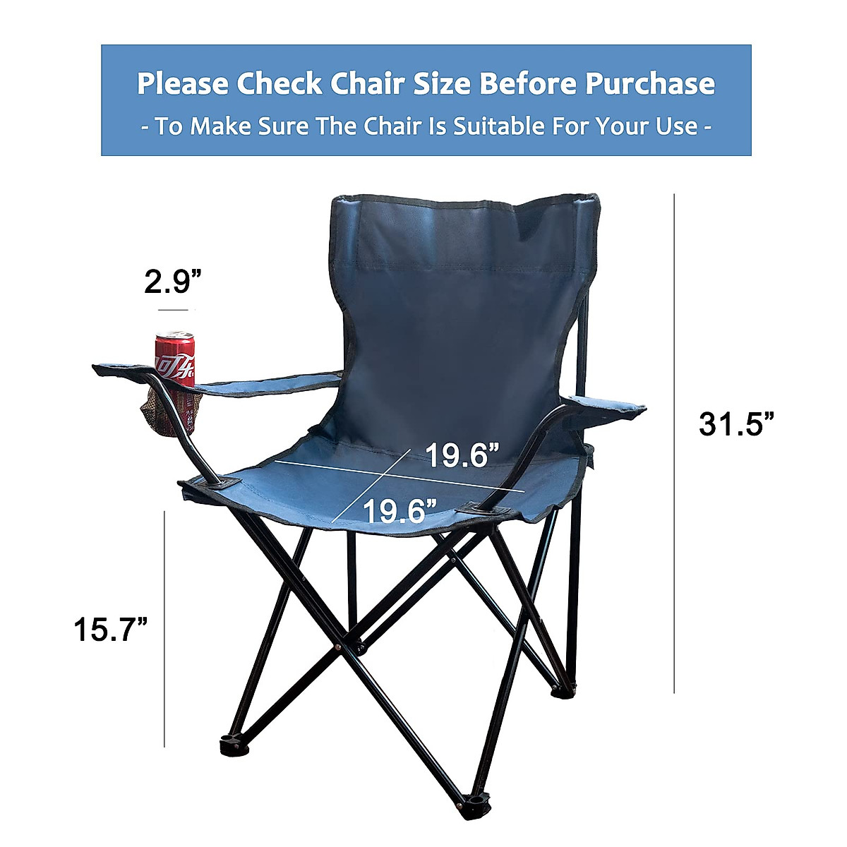 MetaKit Camping Chair Portable Folding Camp Chair for Outdoor Beach Fishing Picnic Sports Chair with Cup Holder (Dark Blue)