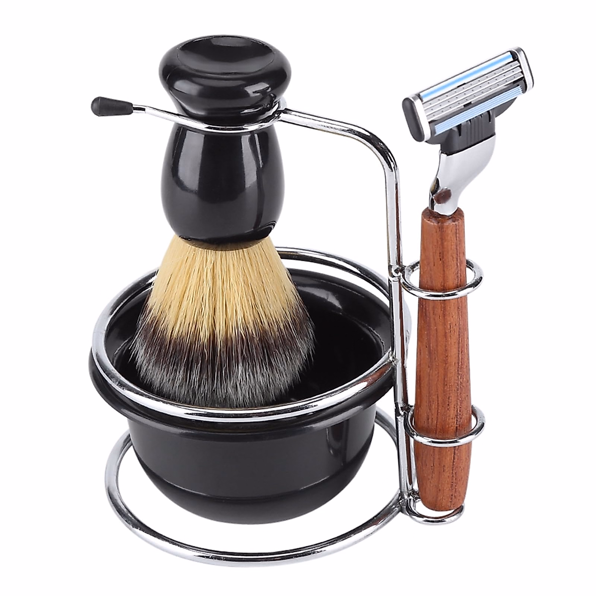 Pupilash 4 In 1 Shaving Kit for Men, Includes Manual Razor, Stainless Steel Stand, Brush and Bowl, Travel Hair Salon Tool Gifts for Boyfriend Husband Dad