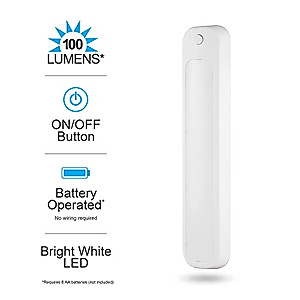 GE Under Cabinet Light, 12 Inch, Wireless, Battery Operated, 100 Lumens, Tap Light, Bright White LED Closet Light, Night Light for Kitchen, Closet, and More, 41213-T1