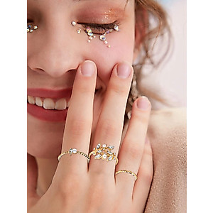Long tiantian Stacking Rings for Women Moon Star Knuckle Rings for Women Gifts Simple Boho Rings Set Cute Stackable Aesthetic Rings Christmas Stocking Stuffers Gifts(Moon and Star)