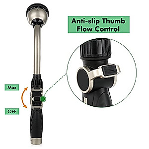 RESTMO Watering Wand Heavy Duty, Metal Garden Hose Wand with 10 Spray Patterns, 15-Inch Long Hose Nozzle Sprayer with Thumb Flow Control, Ideal to Water Hanging Baskets and Shrubs