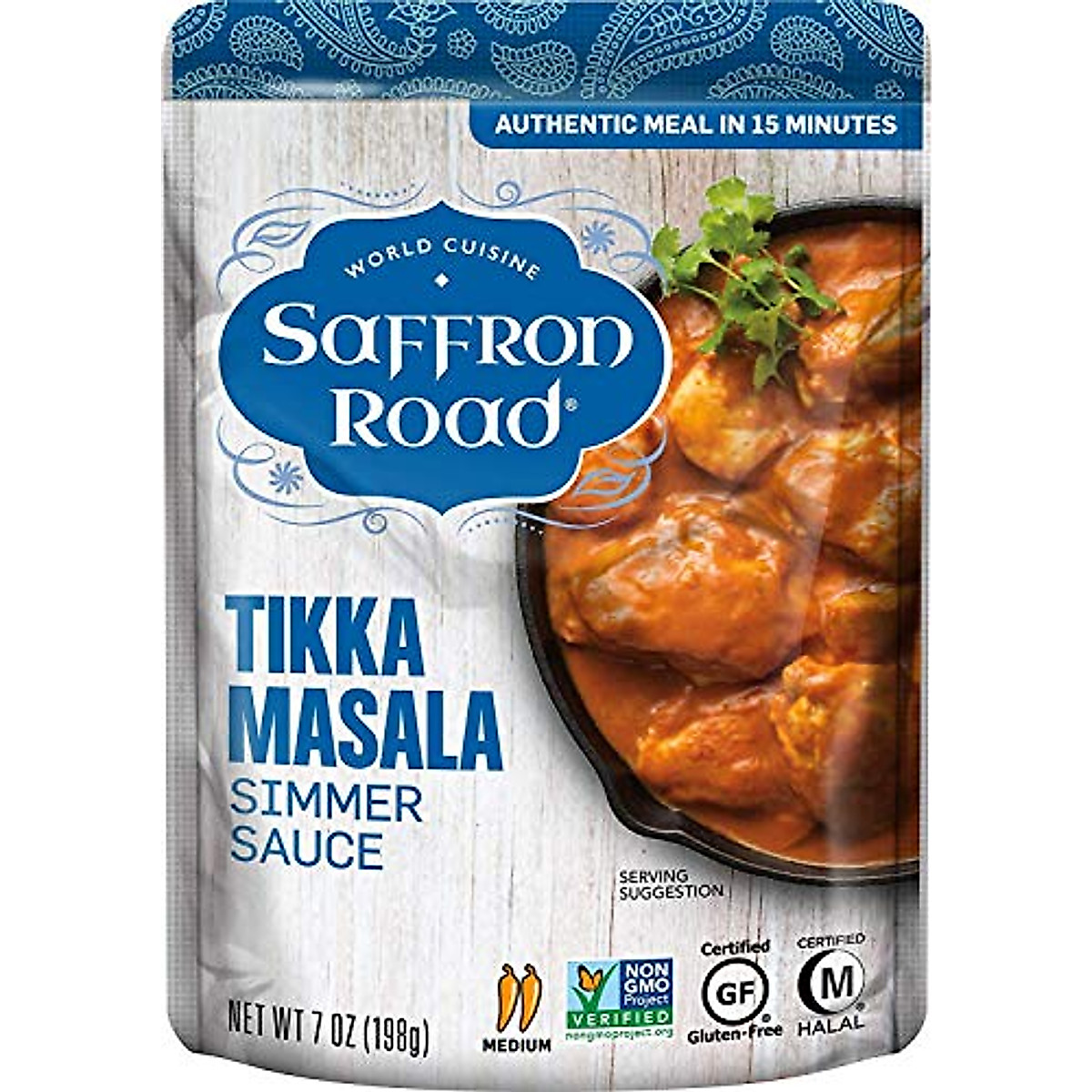 Saffron Road Tikka Masala Simmer Sauce - Non-GMO, Gluten Free, Halal, Kosher, Vegetarian (7 Ounce (Pack of 8))