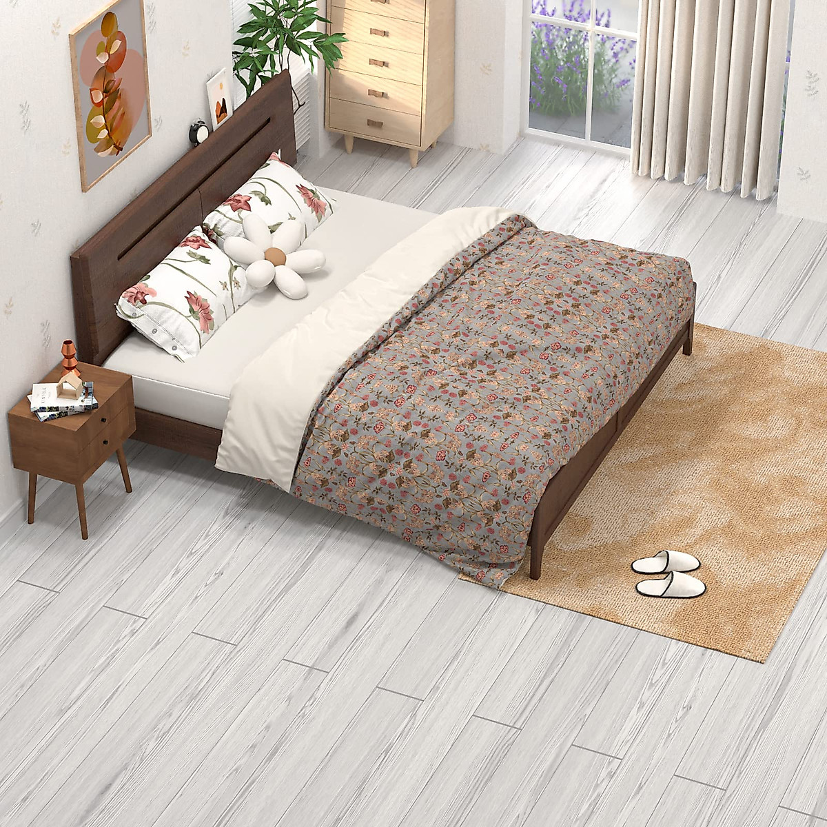 Oxdigi Peel and Stick Vinyl Flooring Roll 23"x 393"/64 Sq.Ft, Thicken Self Adhesive Vinyl Floor Tiles Wood Plank Flooring Waterproof Wear-resistant for any Room, Easy DIY Floor Coverings, White-Washed