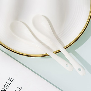 Mosuji Set of 6 Premium White Porcelain Coffee Spoons for Espresso, Tea, Sauces, and Desserts