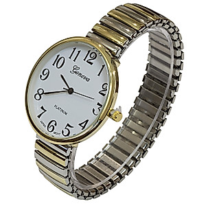 Super Large Face Easy to Read Two-Tone Stretch Band Watch