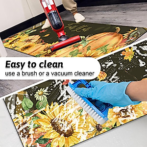 APROPHIC Autumn Kitchen Mats for Floor Buffalo Plaid Kitchen Rug Pumpkin Sunflower Absorbent Non-Slip Runner Rug for Festive Decor, Cushioned Standing,17x24 + 17x41 in