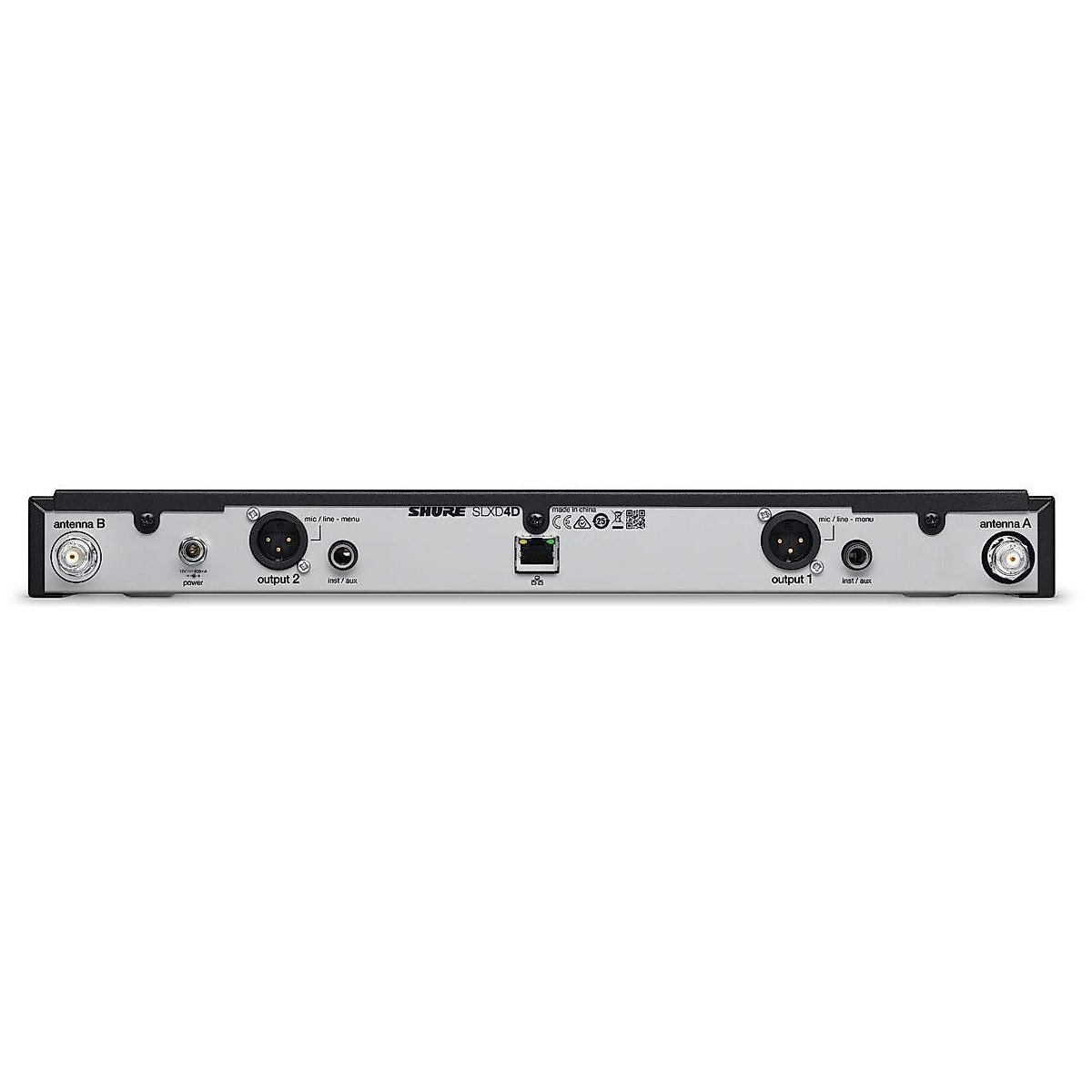 Shure SLXD4 Dual Channel Receiver - for use with SLX-D Digital Wireless Microphone Systems, Transmitters Sold Separately | H55 Band (SLXD4D=-H55)