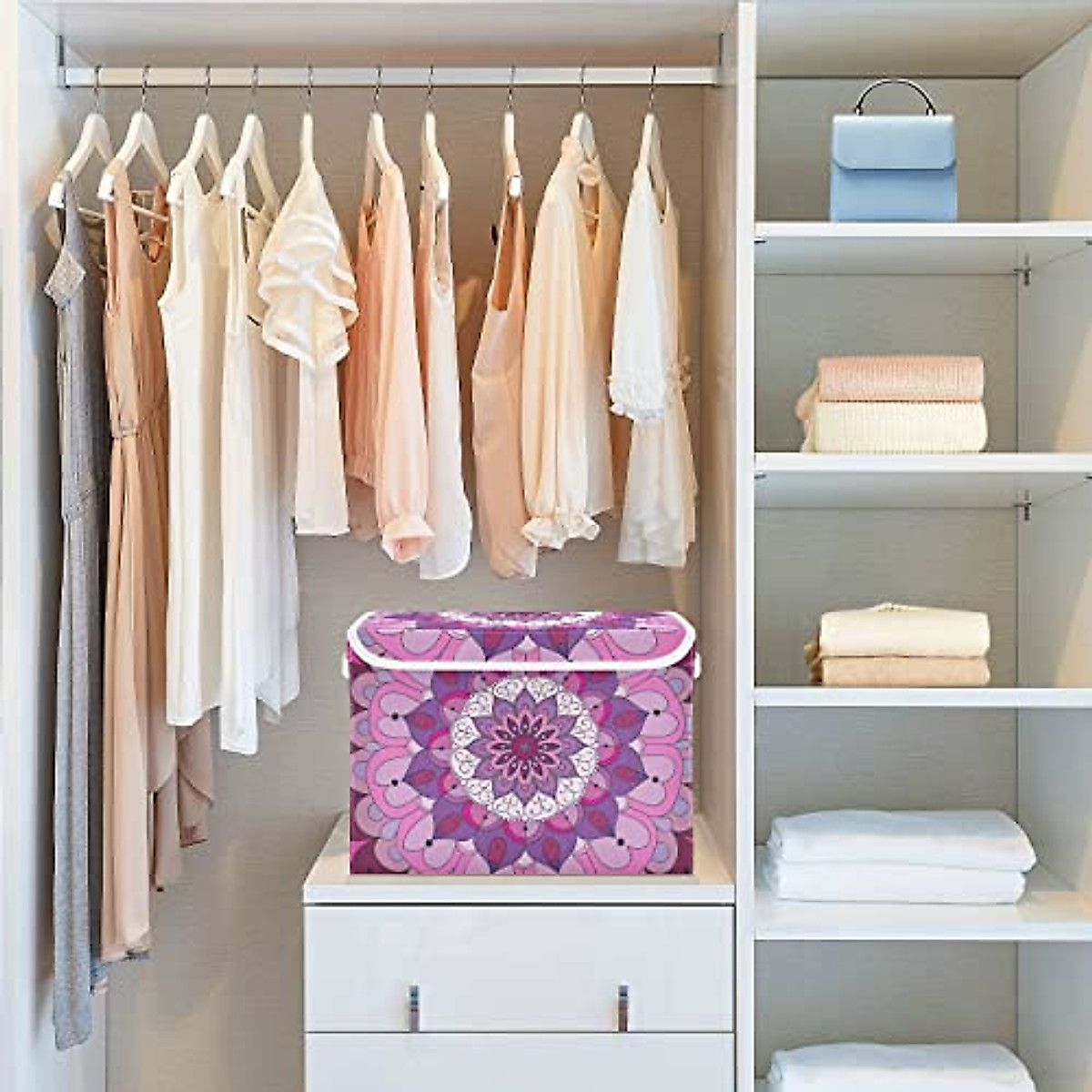DOMIKING Mandala Collapsible Rectangular Storage Bin with Lids Decorative Lidded Baskets for Toys Organizer Storage Boxes with Handles for Clothes Shelves Nursery Playroom