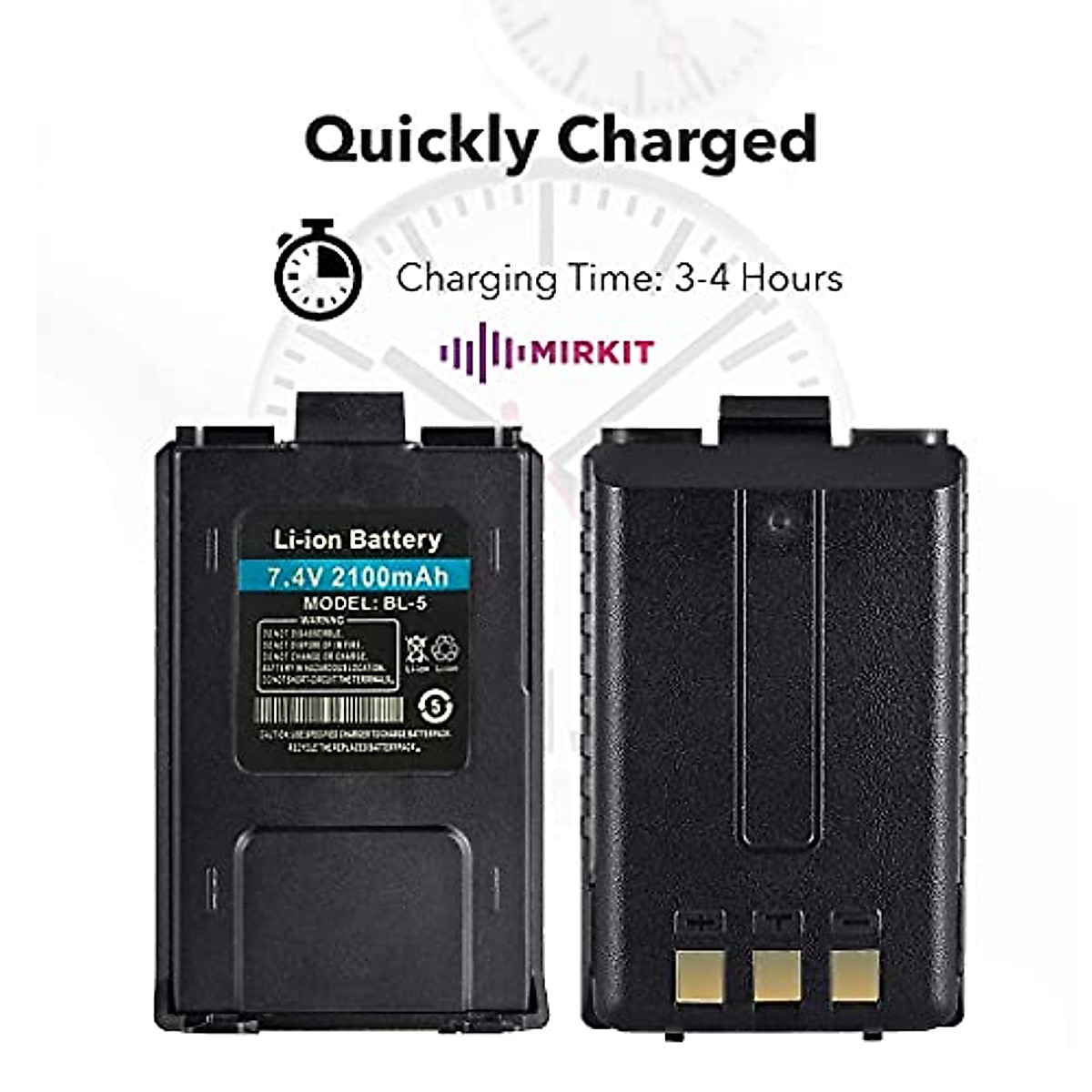 MIRKIT Baofeng Battery BL-5 Li ion 7.4V 2100mAh for Two-Way HAM Radio UV-5R v2+ BF-F8HP Rechargeable Extended Batteries, Accessories and Parts for radios Radio USA Warranty