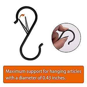Dianrui 20PCS Black S Shaped Hooks,Metal S Hooks for Hanging Plants, Pots and Pans, Bags-Safety Anti-Drop Buckle Hanging Hooks K1-O-021-20