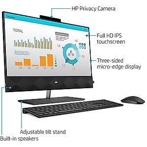 HP 23.8-inch Touchscreen All-in-One PC with Intel 10th Gen Processor, 64GB RAM, Windows 11 Pro, Bang & Olufsen Speakers, 3x USB 3.1, 3-in-1 Memory Card Reader, Keyboard/Mouse