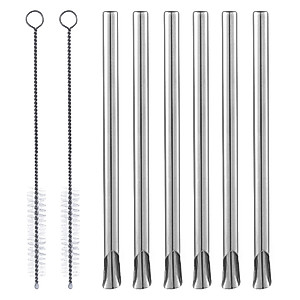 6PCS Reusable Straws Smoothie Drinking Straws 0.5" Wide, Bulckrew Stainless Steel Straw for Milkshake, Smoothies, Ice Cream Sundaes, Frozen Drink with 2 Cleaner-Silver