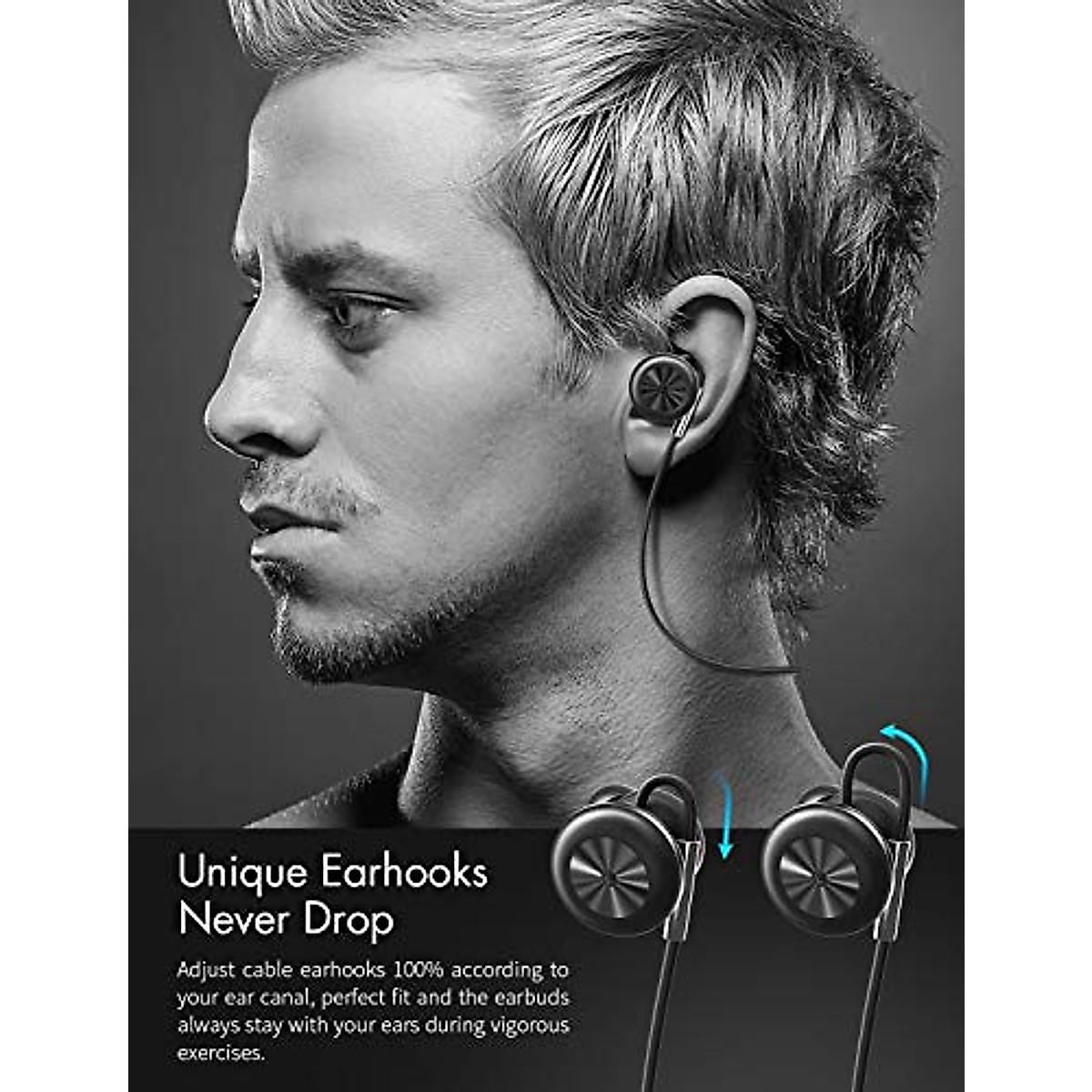 VEENAX Pogo Wireless Headphones, Bluetooth Sport Earphones, Fitness Earbuds with Mic, Magnetic and Super Bass, 8H Playtime, Sweatproof, in Ear Stereo Headset for iPhone iPad iPod Phone MP3, Black