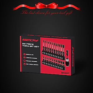 25-piece Torx Bit Set, 1''&2.5'' Security Tamper Proof Torx Impact Screwdriver Bits, T5-T40 CNC Machined Magnetic Tips, S2 Steel Star Bit, High Torque Strength Precision Tools with Storage Box