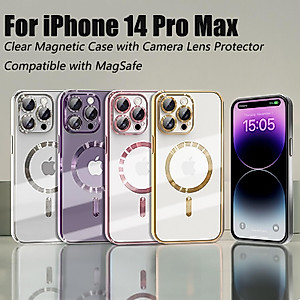 Misscase Compatible with iPhone 14 Pro Max Case with Camera Lens Protector,Full Protection Clear Magnetic Case Compatible with MagSafe Anti-Scratch Case Cover for iPhone 14 Pro Max Silver