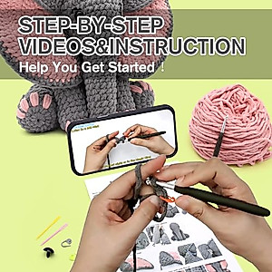 CODGP Crochet Kit for Beginners,13in Crochet Animal Kit Elephant,Crochet Starter Kit Gift for Adults Kids with Yarn Sets,Amigurumi Crochet Kits with Step-by-Step Video Tutorials