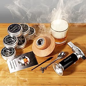 Whiskey Smoker Kit with Torch, Cocktail Smoker Kit, Old Fashioned/Bourbon/Drink Smoker Infuser Kit with 6 Flavors of Wood Chips. Christmas Gift for your Father, Friend and Loved.（No Butane）