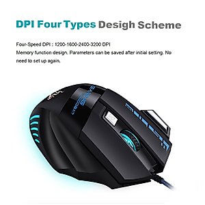 Bileeko Gaming Mouse Wired Mouse USB Optical Mouse 3200 DPI Adjustable Comfort Grip Ergonomic Mice RGB Breathing Backlit 7 Buttons Fire Key for Windows, Mac OS, Linux, Laptop Computer PC Black