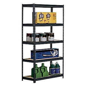 Fhdpeebu Super Large Bearing Capacity and Space Heavy Duty 5-Tier Steel Shelving Storage Racks for Home Warehouse Storage, Black, 4000 lbs Capacity (UR185P-BLK)