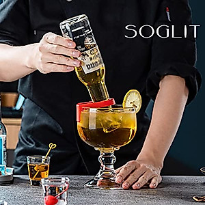 Margarita Schooner Beer Glasses 21 Oz Set of 4 With Extra Measuring Shot Glasses, Large Shrimp Cocktail Glasses Goblet, Large Stemmed Glasses With Thick Bottom for Coronaritas, Margaritas, Cocktails