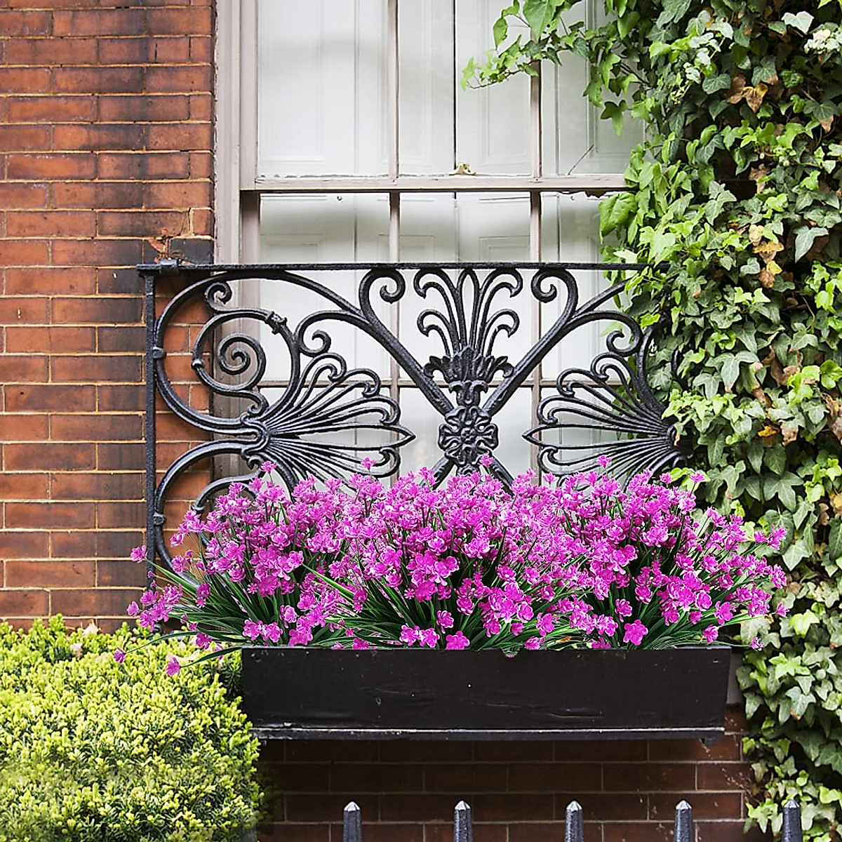 URSTOUD 6PCS Artificial Flowers,Fake Greenery Faux Plastic Bushes Fake Shrubs UV Resistant No Fade Faux Plastic Plants for Wedding Hanging Bouquet Indoor Outdoor Home Garden Office Table Vase(Fuchsia)