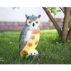 Large Scarecrow Owl Decoy Statue by briteNway – Realistic Fake Owl Outdoor Pest & Bird Deterrent, Hand-Painted Garden Protector, Scares Away Squirrels, Pigeons, Rabbits & More – 16,5” Hollow Design