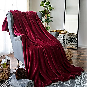 WONTEX Throw Blanket Burgundy Throw Size 50x60 inch for Couch Bed Soft Thermal Blanket for Winter All Seasons
