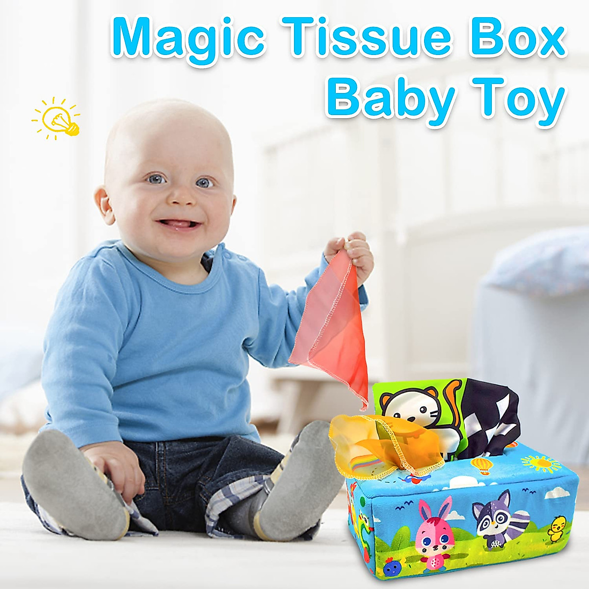ZHQQ Magic Tissue Box Baby Toy, Montessori Sensory Toys for Babies, Infant Newborn Toddlers Sensory Toys for Year Old Boys Girls Kids Early Learning Toys Baby Gifts