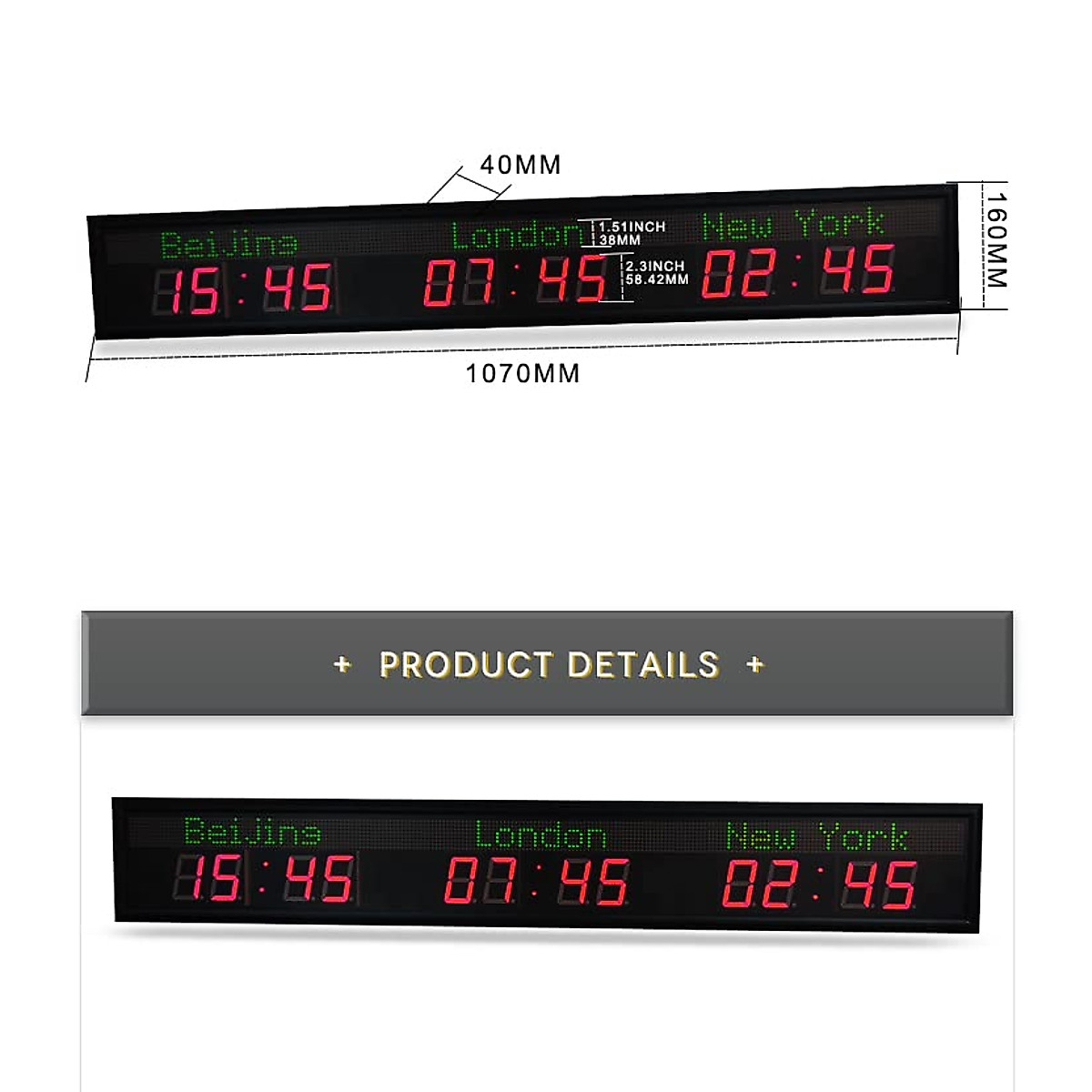 THINKHONGHAO Zhong Xiaoxiao Brand LED red and Green Digital Electronic 3 City World Clock Summer Digital World Clock displays time Brightness at Different Times