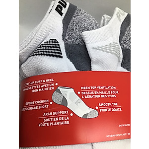 PUMA Mens No Show Low Cut Moisture Control Sport Socks (Shoe Size 7-11) - White - 12 Pack