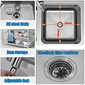 SEYFI Kitchen Sinks Outdoor Free Standing,Bowl,with Drainboard, U-Tility Prep Station Sink, Laundry Tub, Free Standing Stainless for Commercial Restaurant/Left - Hot and Cold/Left - Hot and Cold/120C