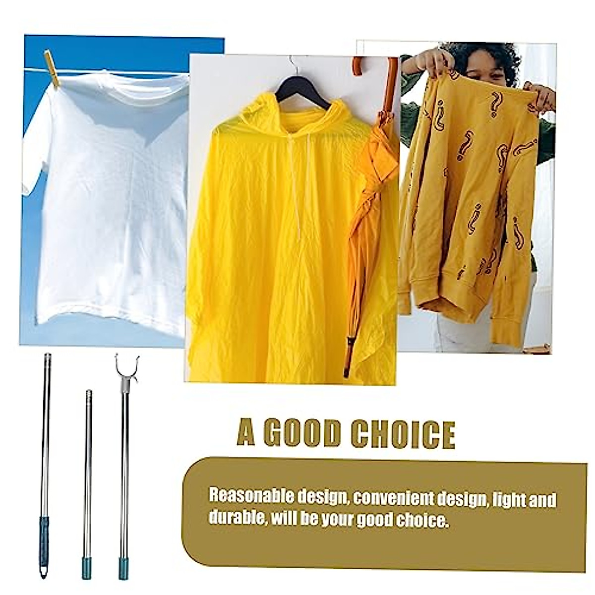 Abaodam 4pcs stitching clothes rail outdoor window shade stainless steel hangers outdoor tools Retractable closet pole extended closet pole clothing hook pole Professional Clothes Rod CD