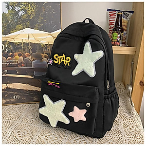 hunmui Y2k Backpack, Cute Kawaii Aesthetic Backpack for Women, Portable Daypacks for Travel (Black)