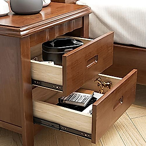 FFNUM Bedside Table Nightstand with 2 Drawers and Wood Legs, Large Storage Space Side Sofa Table for Bedroom, Living Room, Hallway Night Stand