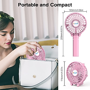 Lafhome Portable Handheld Fan, USB Rechargeable Hand Held Fan Foldable Desk Fan, 3 Speeds Battery Operated Fan Mini Electric Table Cooling Fan Personal Desktop Fan for Home Office Travel Pink