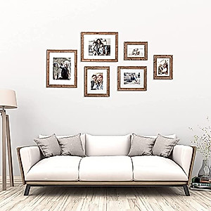 TWING 5x7 Picture Frames Set of 6, Rustic Farmhouse Picture Frame 4x6 with Mat or 5X7 Without Mat, Tabletop Display and Wall Mounting Home Decorative collage picture Photo Frames Wood Brown,Walnut