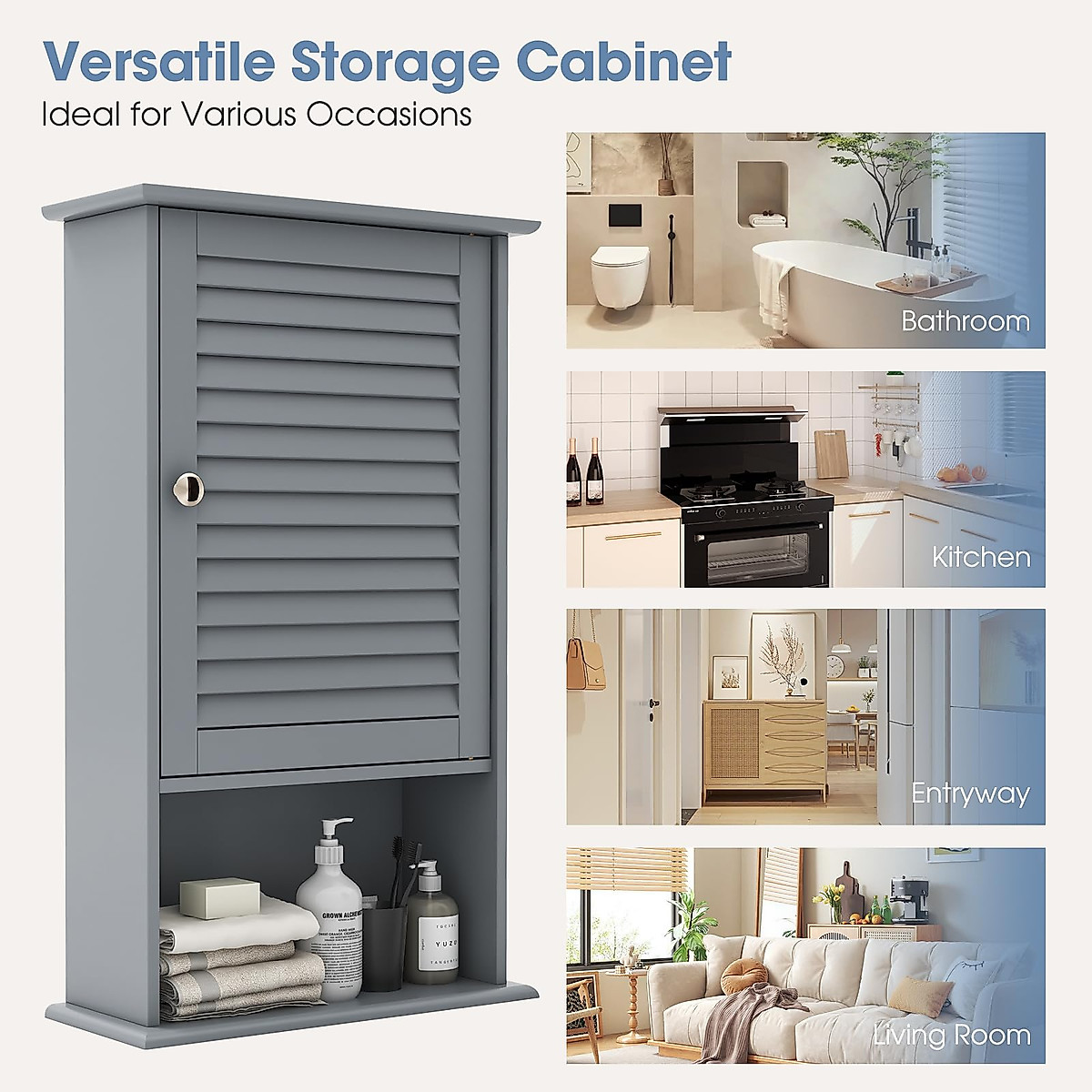 Safeplus Bathroom Wall Cabinet, Medicine Cabinet with Adjustable Shelves, Ideal for Bathroom, Kitchen, Living Room ﻿ (Grey, BA7597)