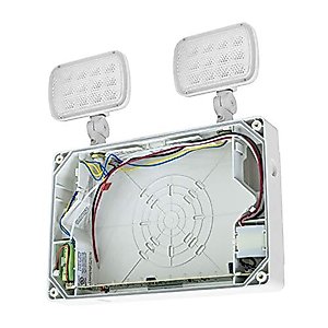LFI Lights | Wet Location Rated Combo Red Exit Sign with Emergency Lights | White Housing | All LED | Two Adjustable Heads | Hardwired with Battery Backup | UL Listed | WLFCOMBO-R