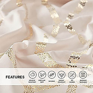 Comfort Spaces Vivian Comforter Set Ultra Soft All Season Lightweight Modern Geometric Glam Metallic Print Bedding, Matching Sham, Decorative Pillow, Full/Queen, Geometric Blush/Gold